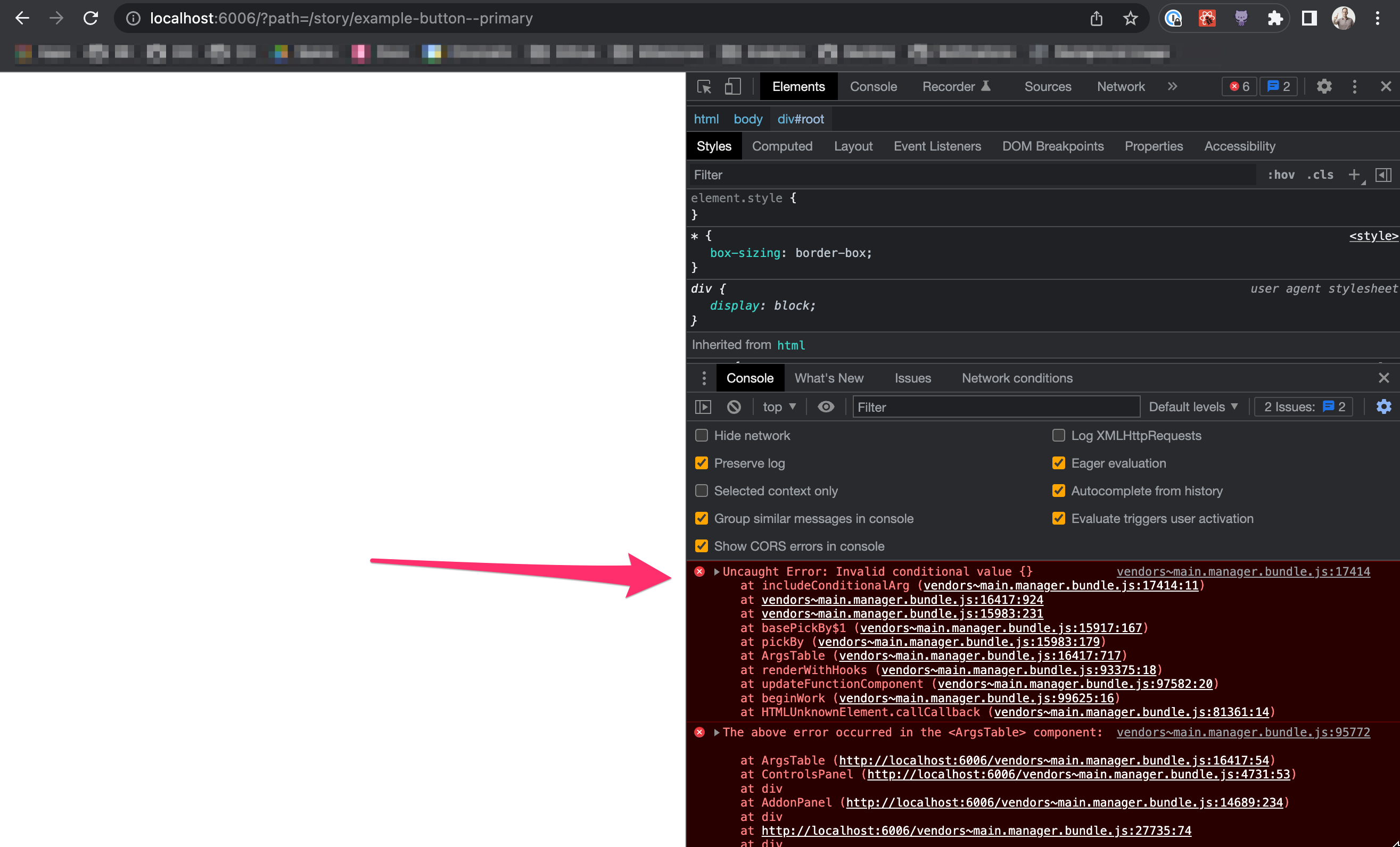 Controls: Fail gracefully if conditional args improperly specified · Issue #18177 · storybookjs ...