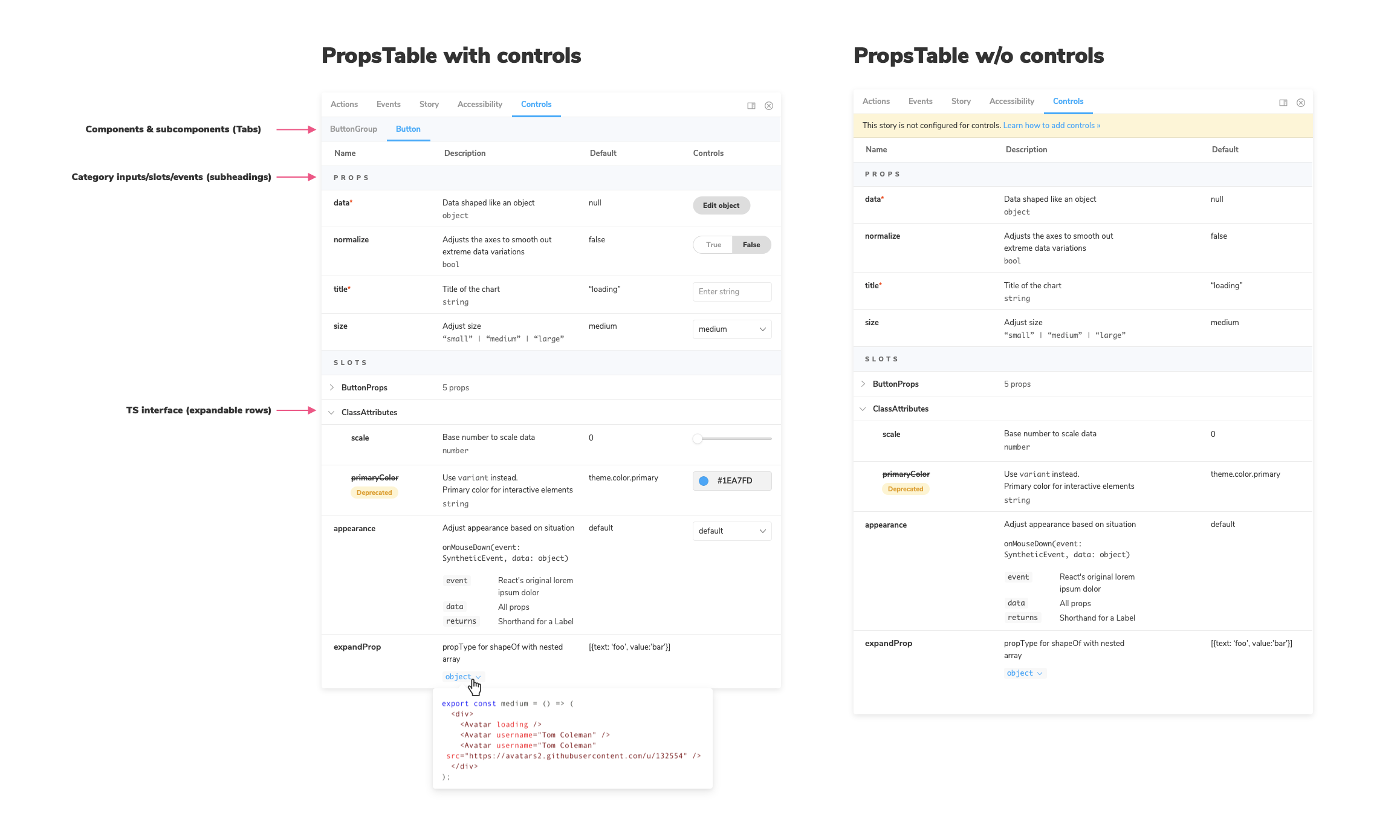 Addon-docs: Props block design refresh w/ Controls · Issue #11211 · storybookjs/storybook · GitHub