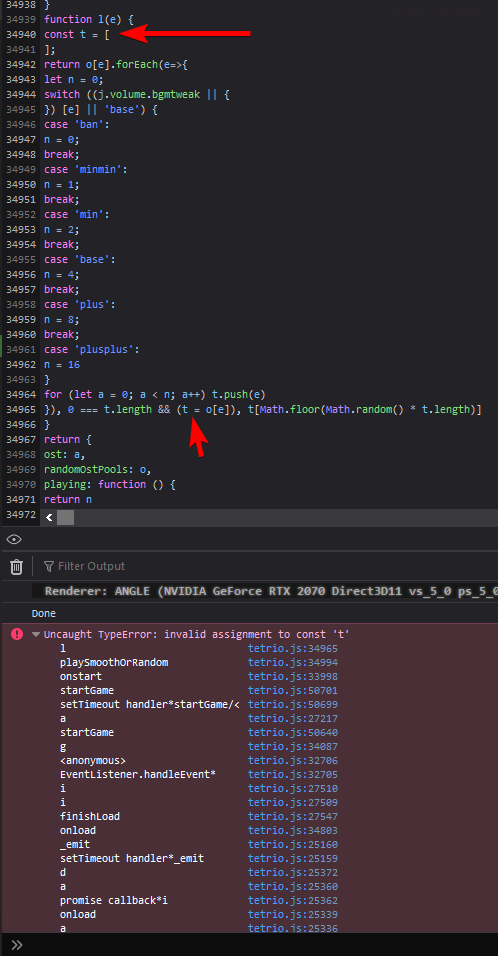 Game fails to start after banning every song, assignment to const ...