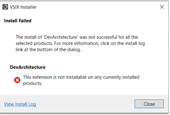 the install of devarchitecturegen was not successful for all the selected products. · Issue #58 ...