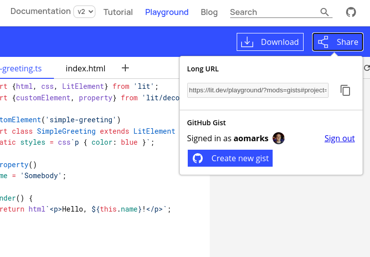 Improve Gists UI · Issue #810 · lit/lit.dev · GitHub