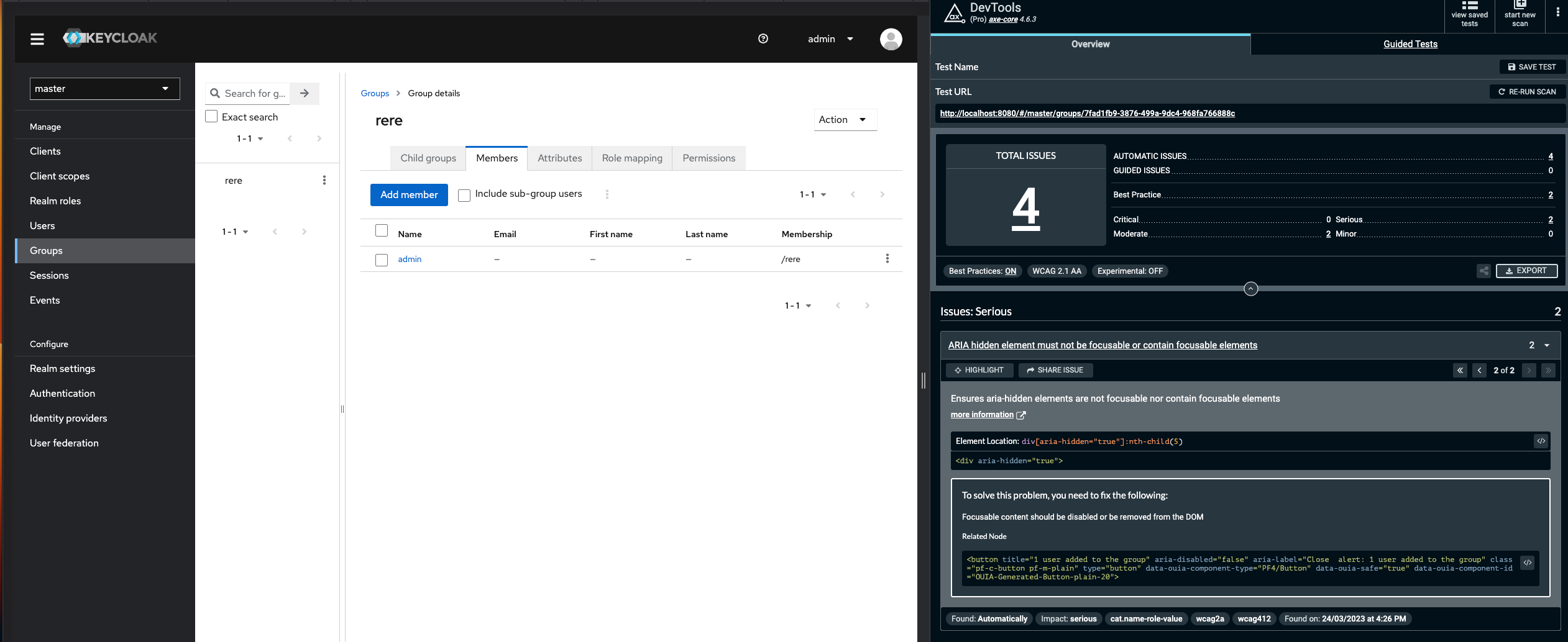 Accessibility/Groups/Members Tab: Serious a11y violations · Issue #19319 · keycloak/keycloak ...