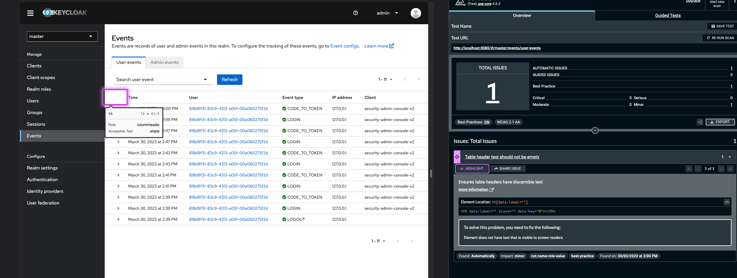 Accessibility/Events: Minor Issues · Issue #17715 · keycloak/keycloak ...