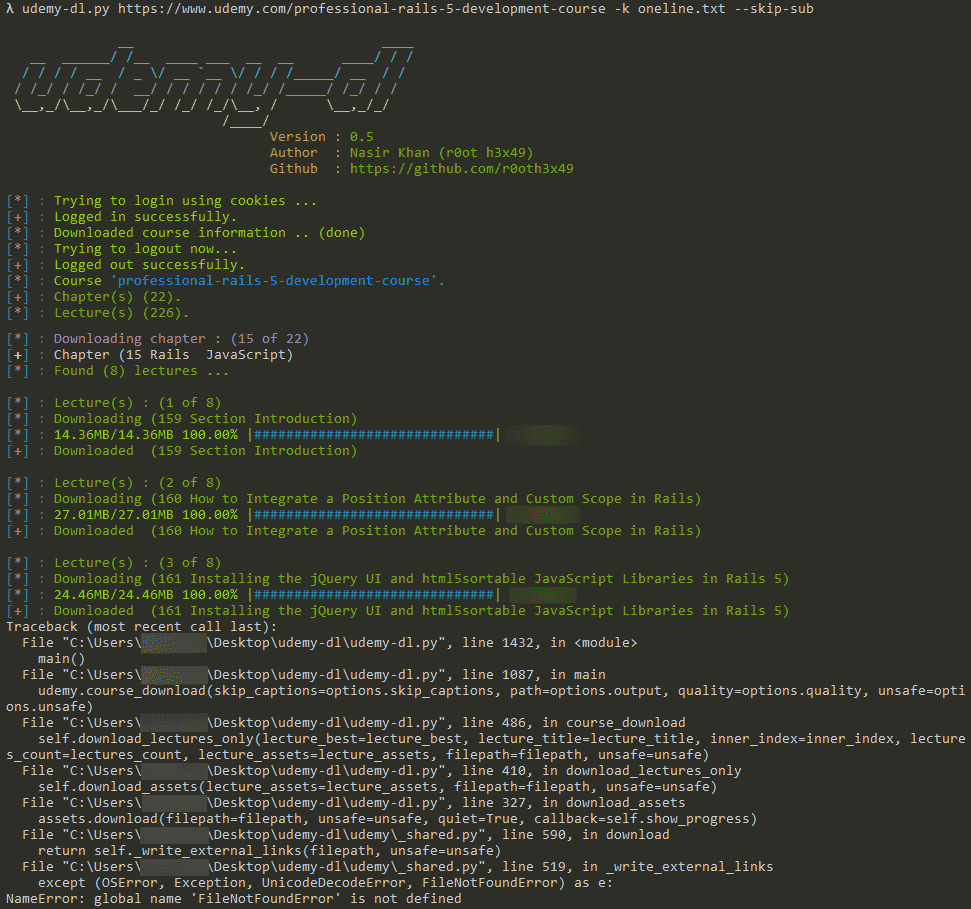 FileNotFound exception · Issue #372 · r0oth3x49/udemy-dl · GitHub