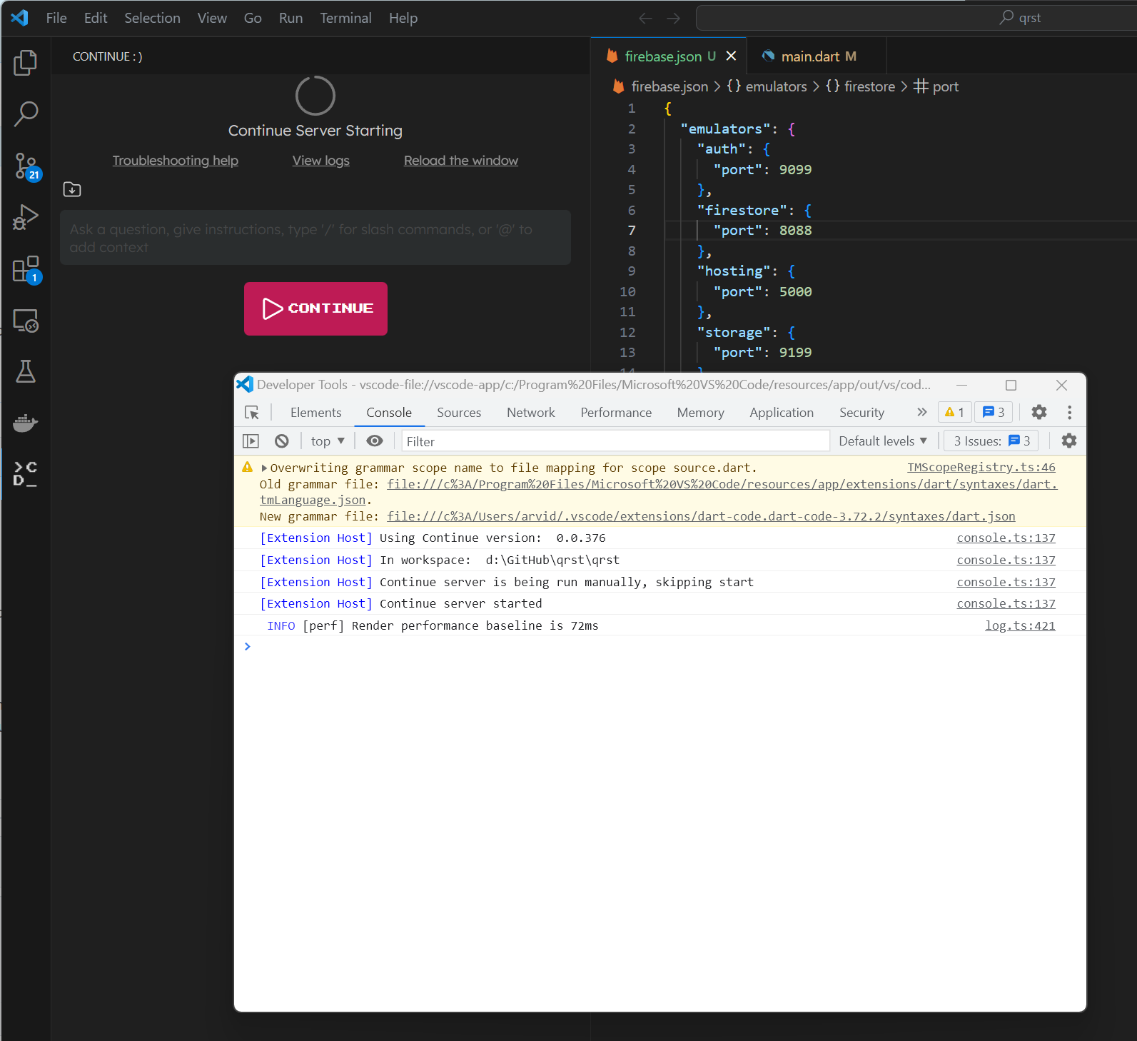 Hangs on startup "Continue Server Starting" · Issue #409 · continuedev/continue · GitHub