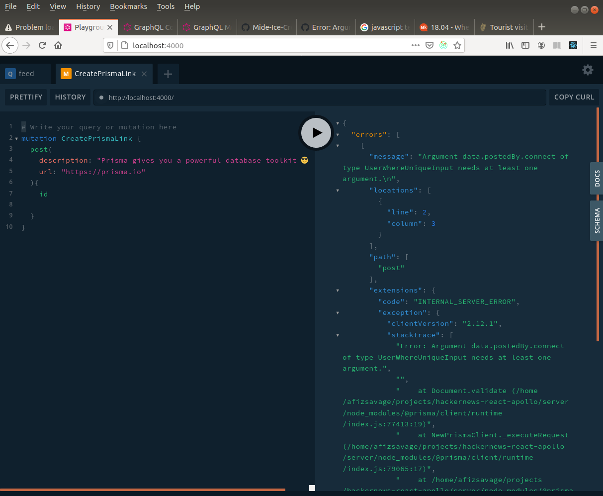 Error: Argument id for data.postedBy.connect.id must not be null. Please use undefined instead ...
