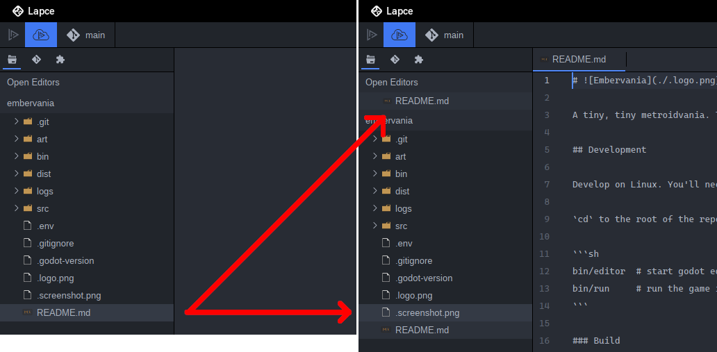 UX issue when opening file from sidebar · Issue #1398 · lapce/lapce · GitHub