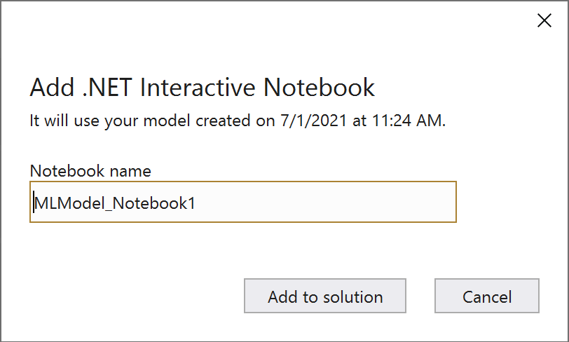 Consume page: Add to solution dialog · Issue #1553 · dotnet/machinelearning-modelbuilder · GitHub