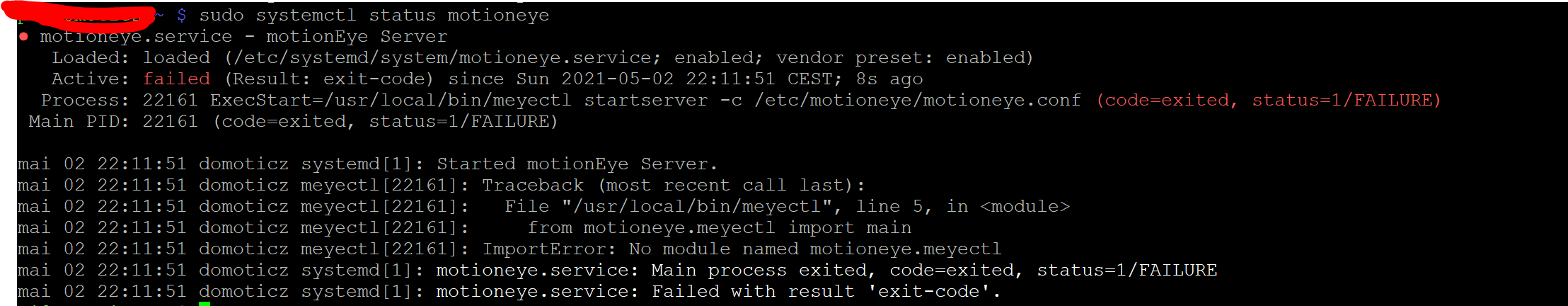 Impossible to run motion eye · Issue #2117 · motioneye-project/motioneye · GitHub