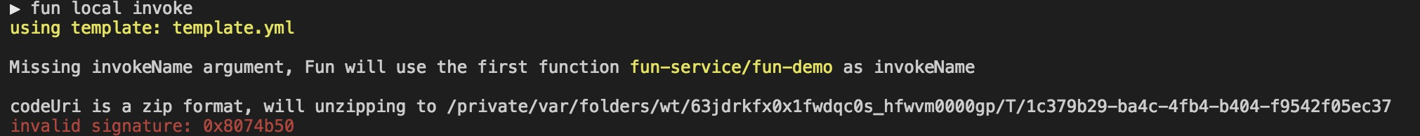 invalid signature: 0x8074b50 · Issue #557 · alibaba/funcraft · GitHub
