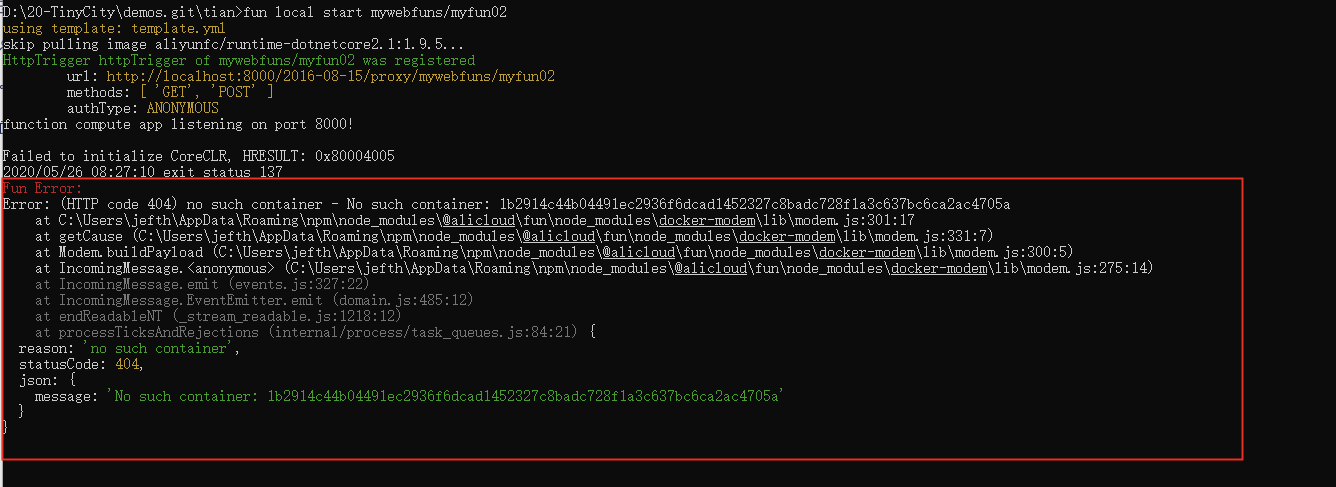 fun init .net 示例本地调试报错【windows】 · Issue #927 · alibaba/funcraft · GitHub