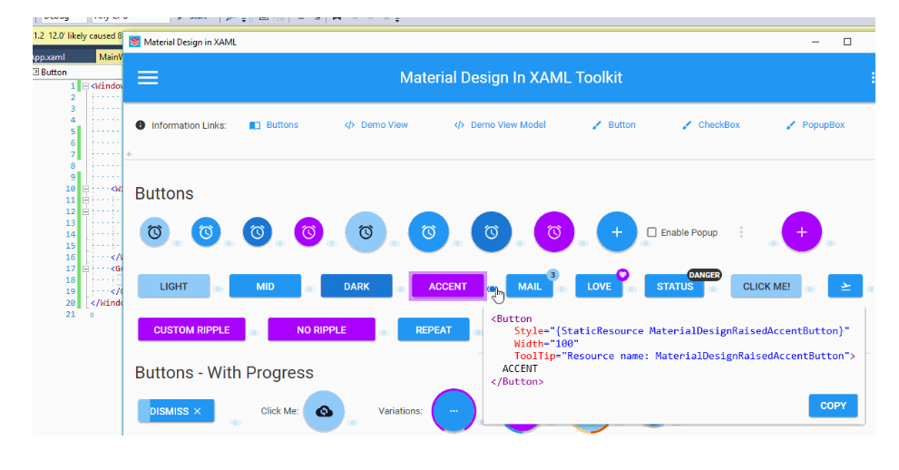 How to display the window of selecting the tool component and copying the code in ...