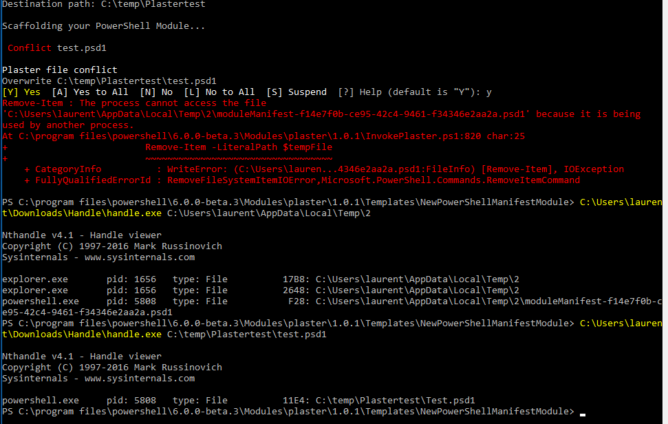 PS v6.0 Alpha : Remove-Item : The process cannot access the file · Issue #240 · PowerShellOrg ...