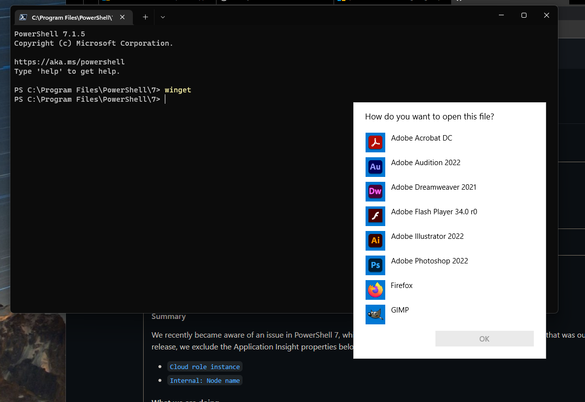 Winget on powershell opens a "open with" window · Issue #2147 · microsoft/winget-cli · GitHub