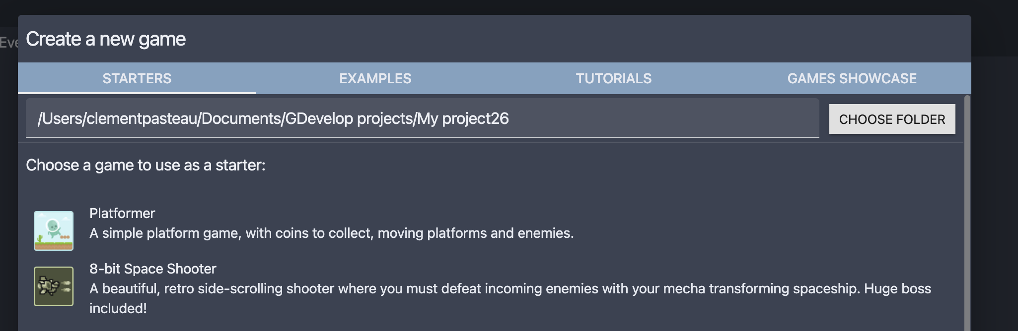Default folder when opening an Example · Issue #3089 · 4ian/GDevelop · GitHub