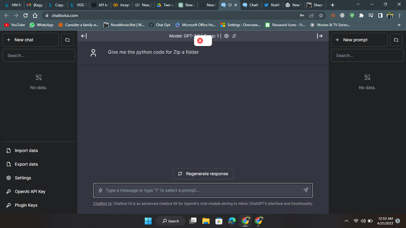 Why My Chat-bot is not working or showing Red cross popup ? Temperature feature also not working ...