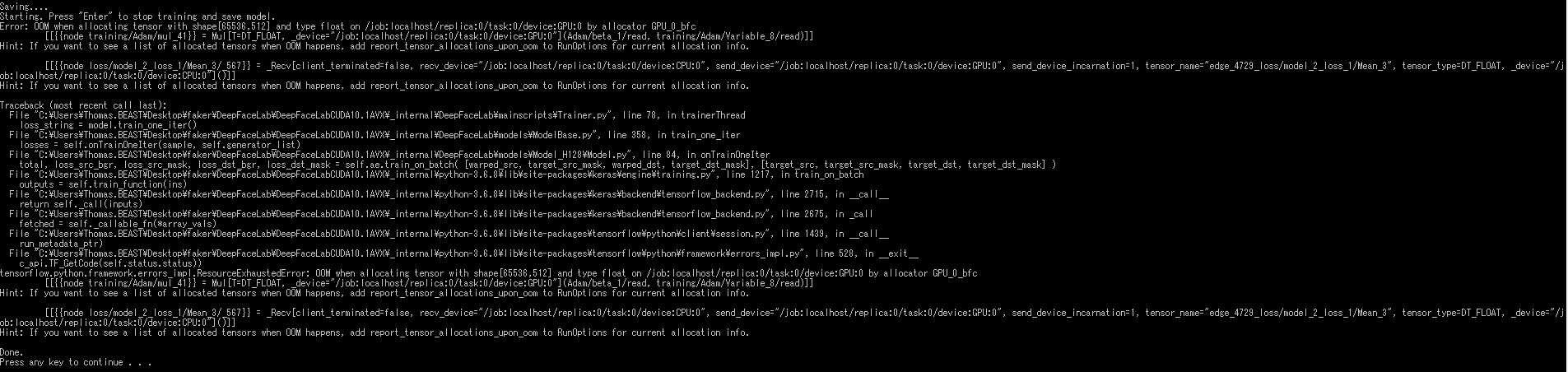 DeepFaceLab Training Error "00M when allocating tensor with shape and Type float" · Issue #207 ...