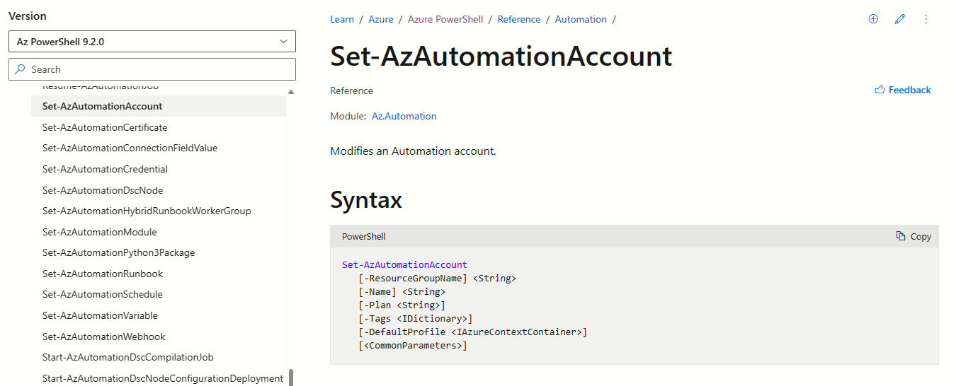 [Doc]: Update Set-AzAutomationAccount document. · Issue #20546 · Azure/azure-powershell · GitHub