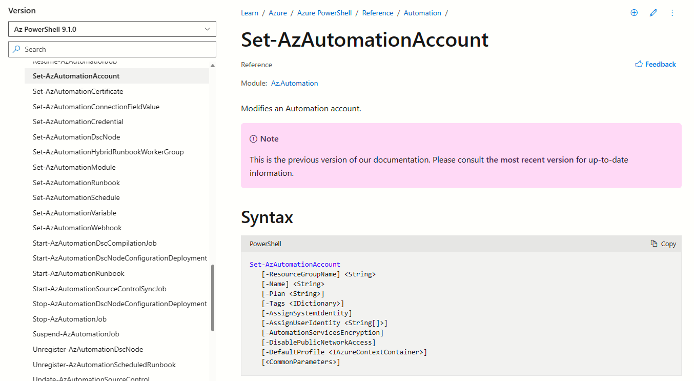 [Doc]: Update Set-AzAutomationAccount document. · Issue #20546 · Azure/azure-powershell · GitHub