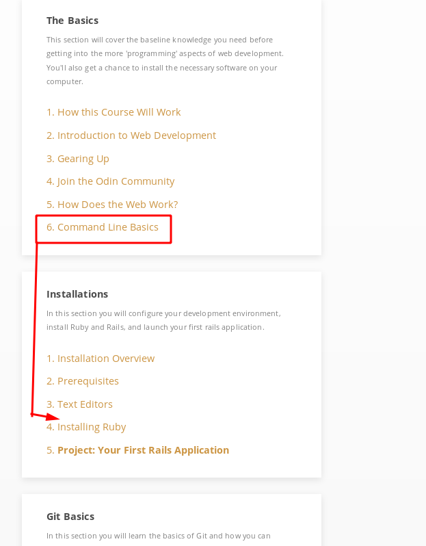 Reposition "Command Line Basics" section · Issue #10491 · TheOdinProject/curriculum · GitHub