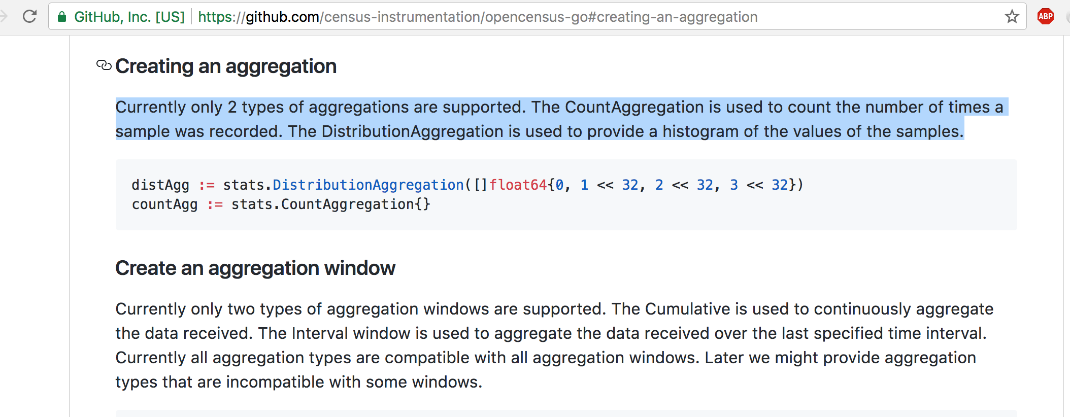 README: update section "Creating an aggregation" to document the types of aggregations available ...