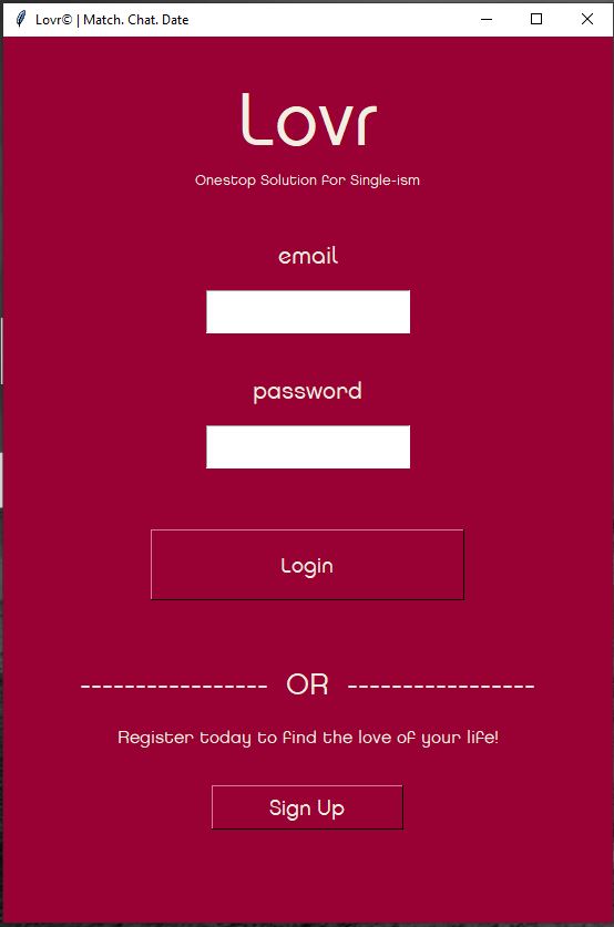 GitHub - geetanjaliaich/Lovr-Dating-App: A Python and Tkinter based Dating App that supports the ...
