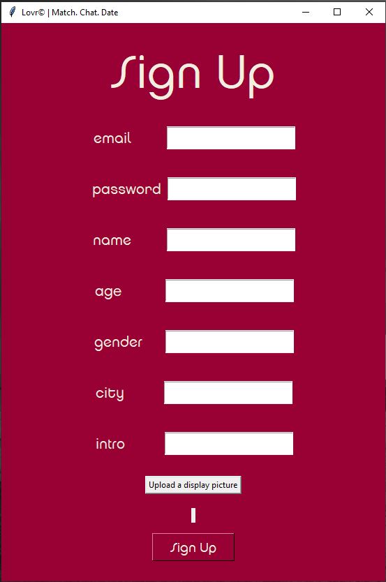 GitHub - geetanjaliaich/Lovr-Dating-App: A Python and Tkinter based Dating App that supports the ...