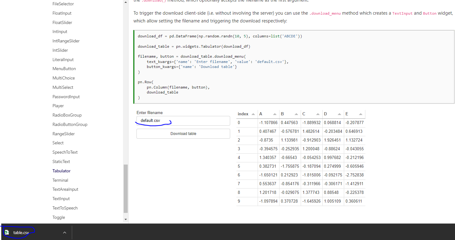Tabulator - Downloading: filename value not displayed properly · Issue #3180 · holoviz/panel ...