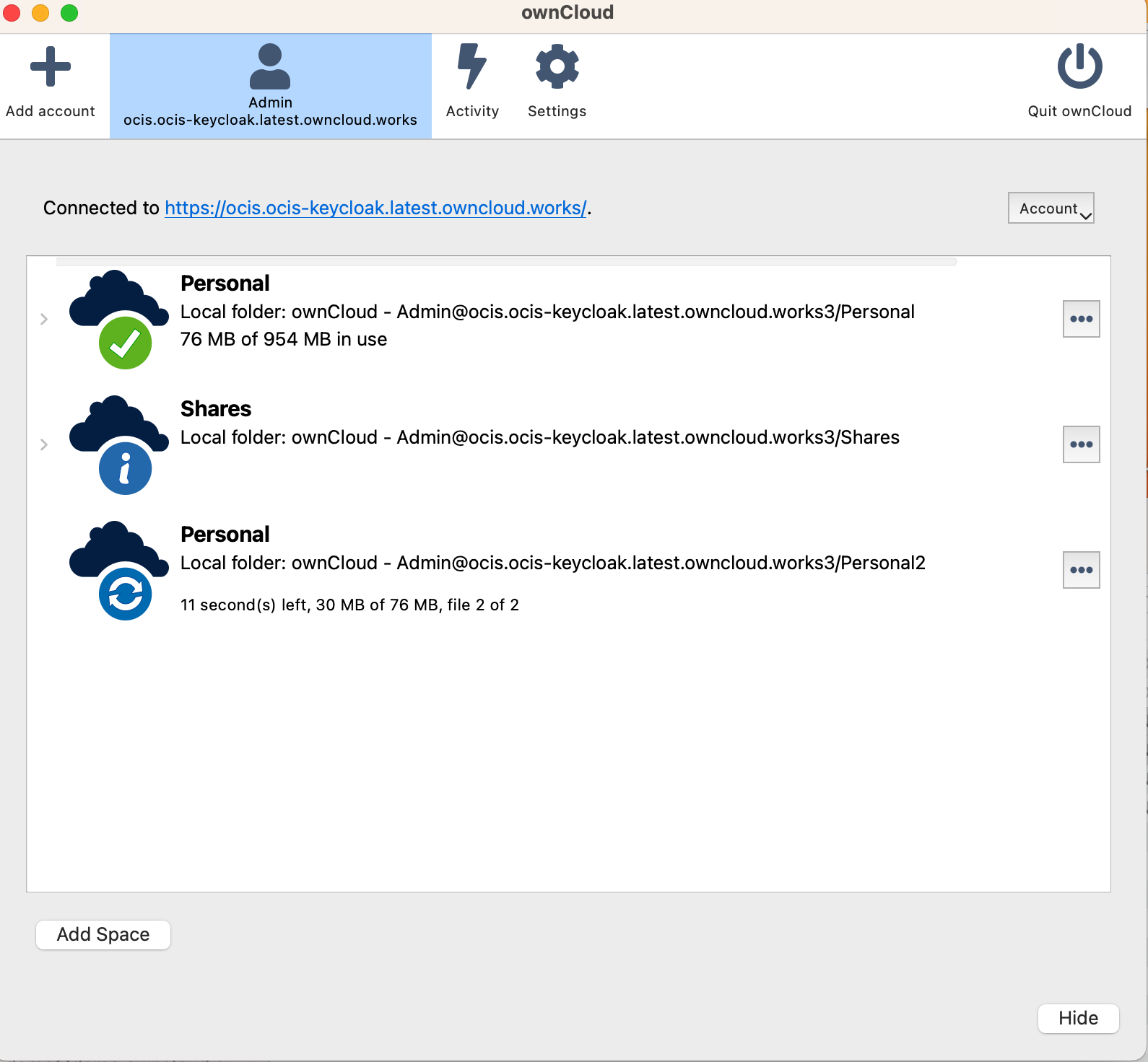 [QA] Progress bar only shown for the first folder · Issue #10595 · owncloud/client · GitHub