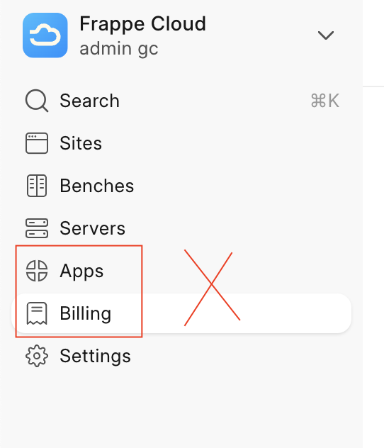 feat : restrict access to Apps, Billing Section · Issue #1124 · frappe/press · GitHub