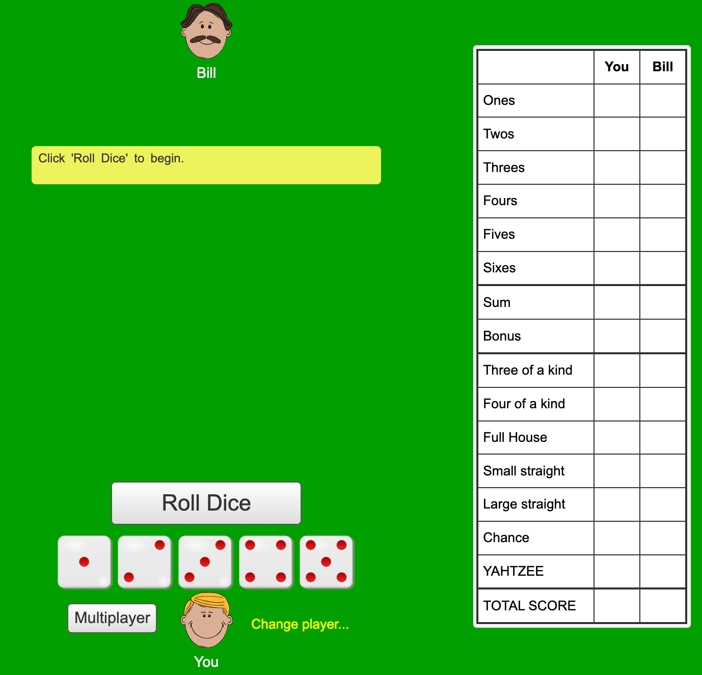 GitHub - hello-yoochul/YahtzeeGame: Implementation of Yahtzee Game