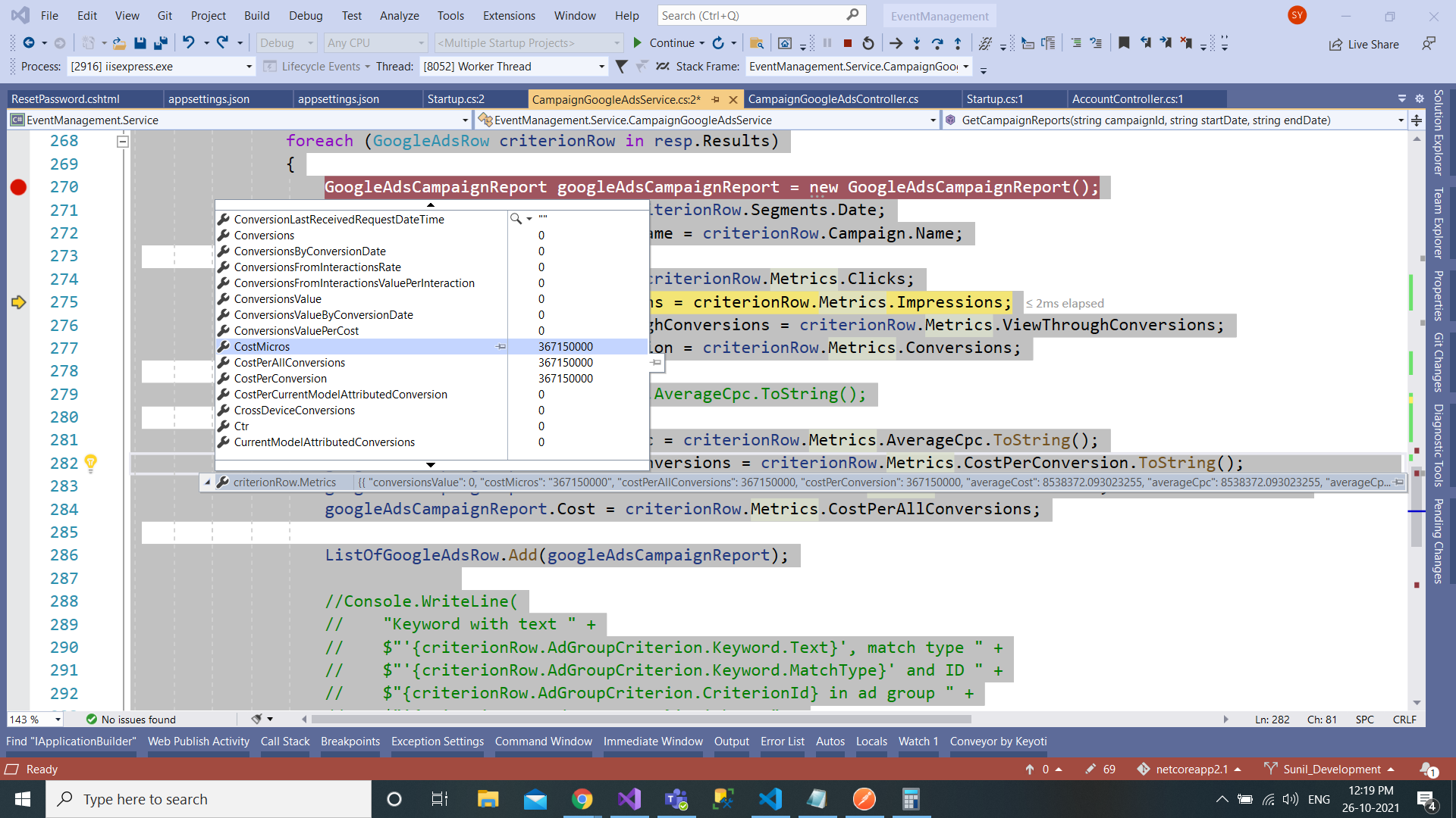 By using search stream I am getting the data of cost_per_conversion but ...