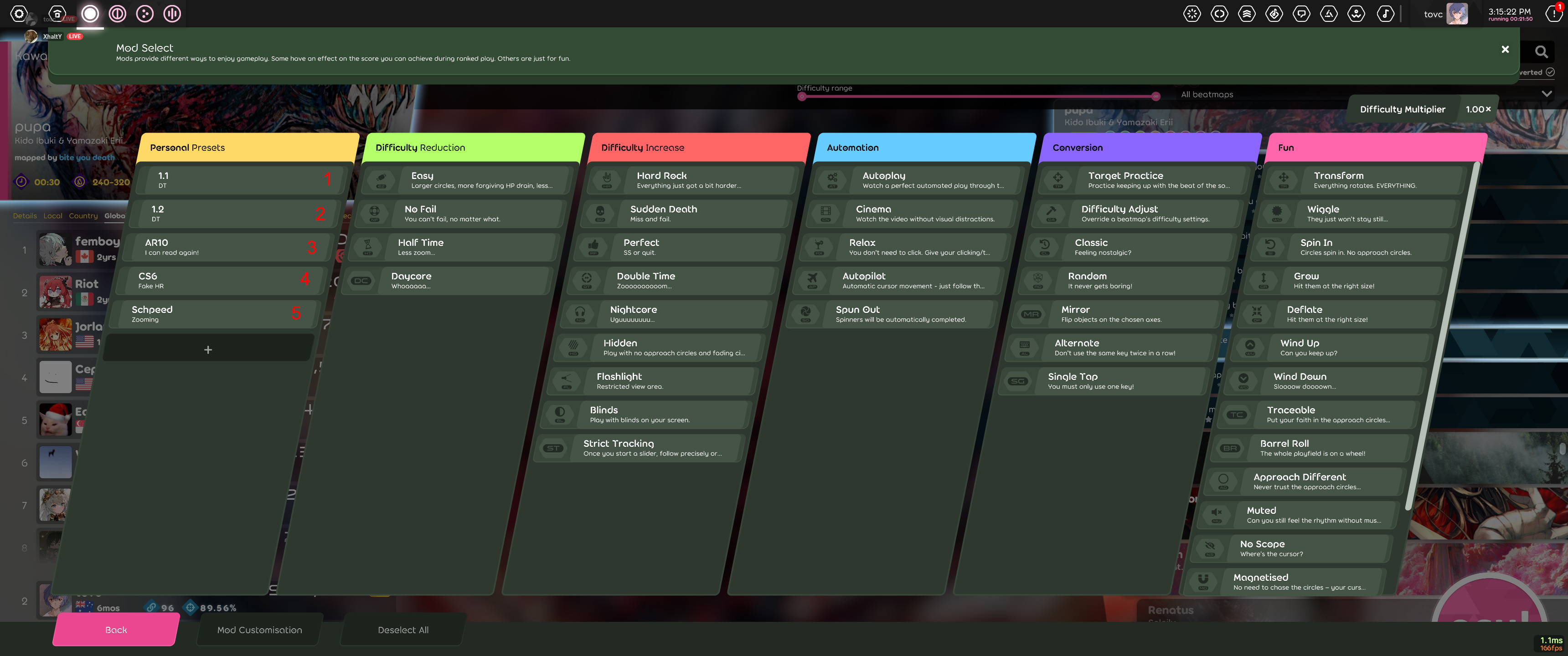bind custom mod combinations to number keys · ppy osu · Discussion #22131 · GitHub