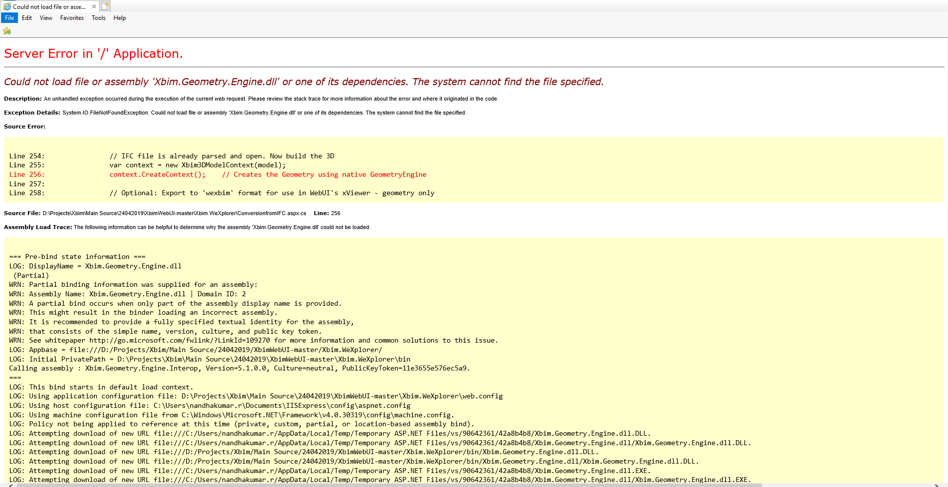 Could not load file or assembly 'Xbim.Geometry.Engine64' or one of its dependencies. An attempt ...