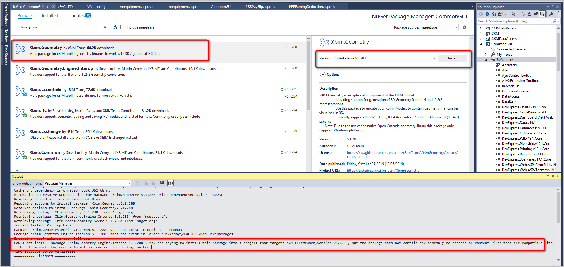 Not able to install Xbim.Geometry.Engine.Interop 5.1.288 dll from Nuget with .NET Framework 4.6. ...