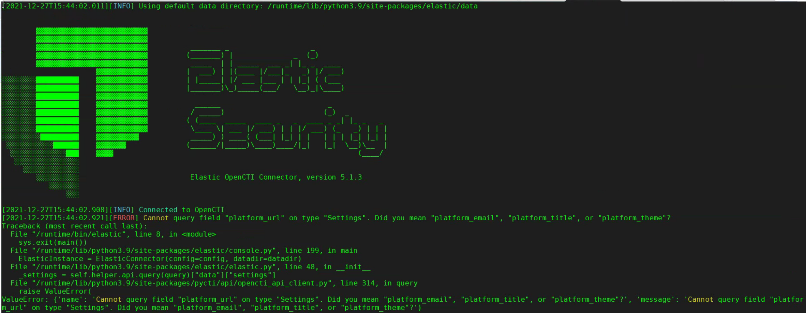 Cannot query field "platform_url" on type "Settings" · Issue #587 · OpenCTI-Platform/connectors ...