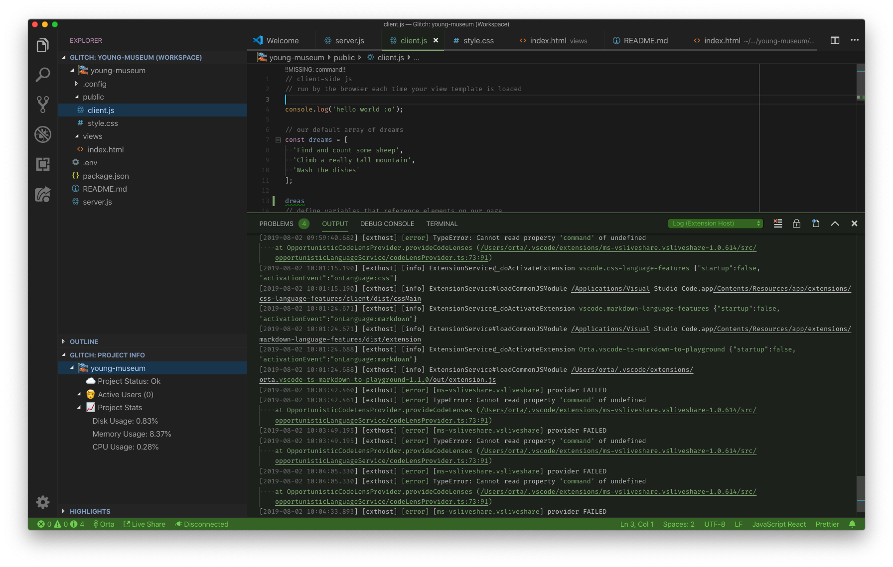 Missing Command When Using Glitch Extension · Issue 2607 · Microsoft Live Share · Github