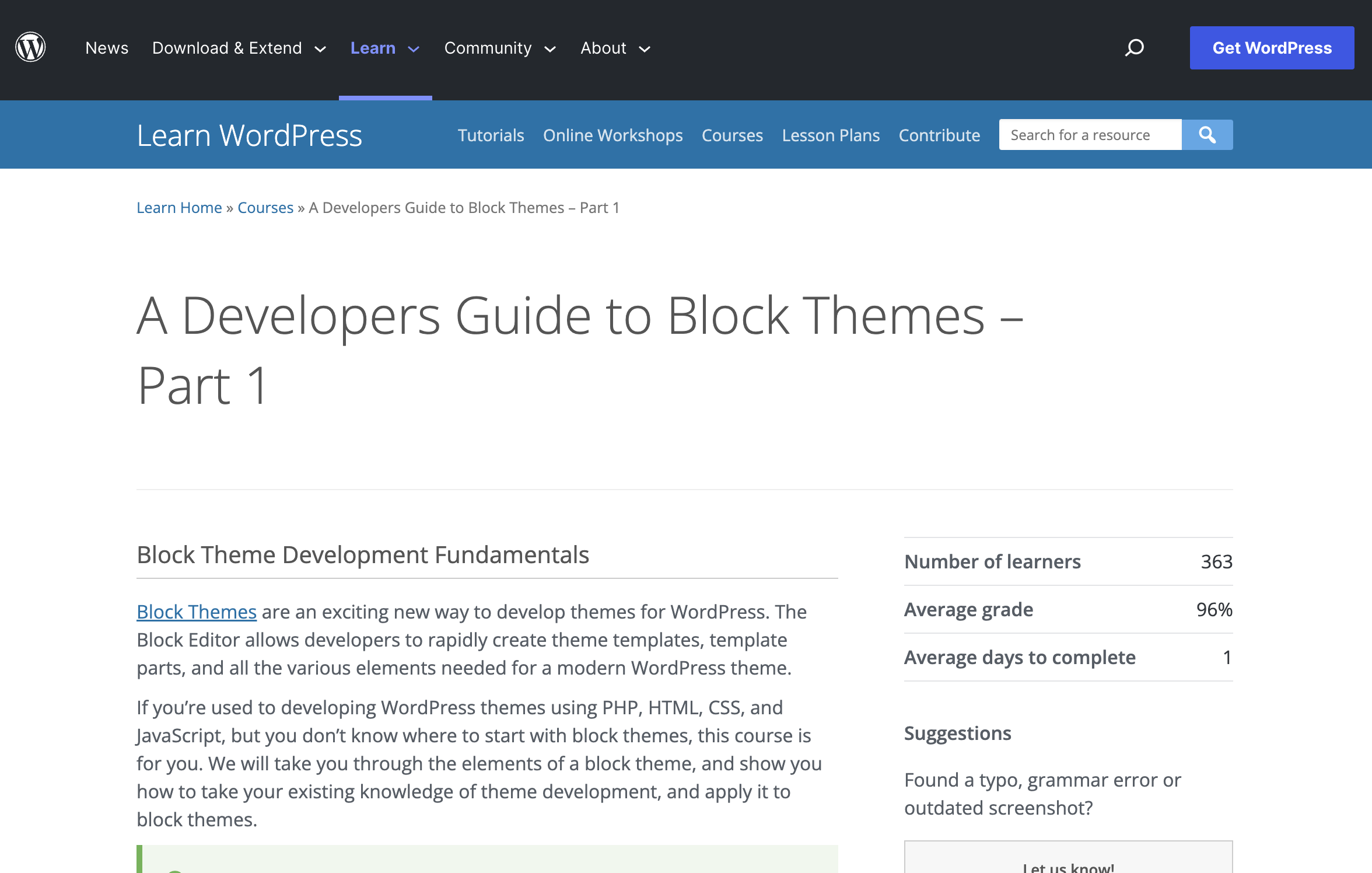 Update Course sidebar to place a "Take Course" call-to-action · Issue #1144 · WordPress/Learn ...