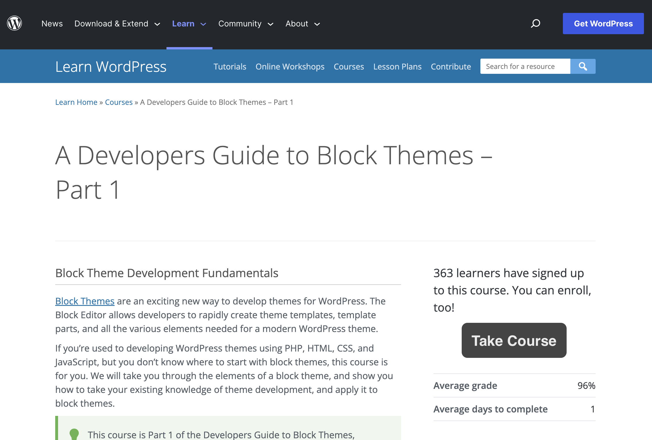 Update Course sidebar to place a "Take Course" call-to-action · Issue #1144 · WordPress/Learn ...