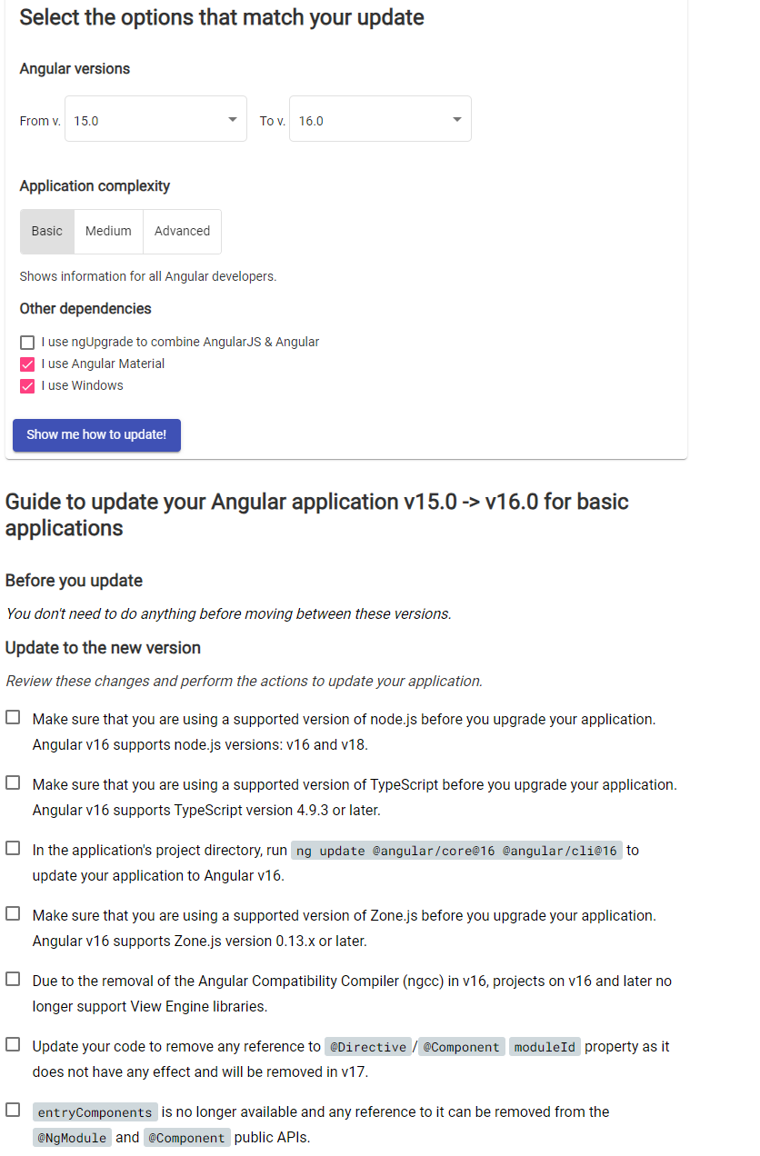 Add multiple missing instructions in the update guides (15to16, 16to17 ... Add multiple missing instructions in the update guides (15to16, 16to17 ...