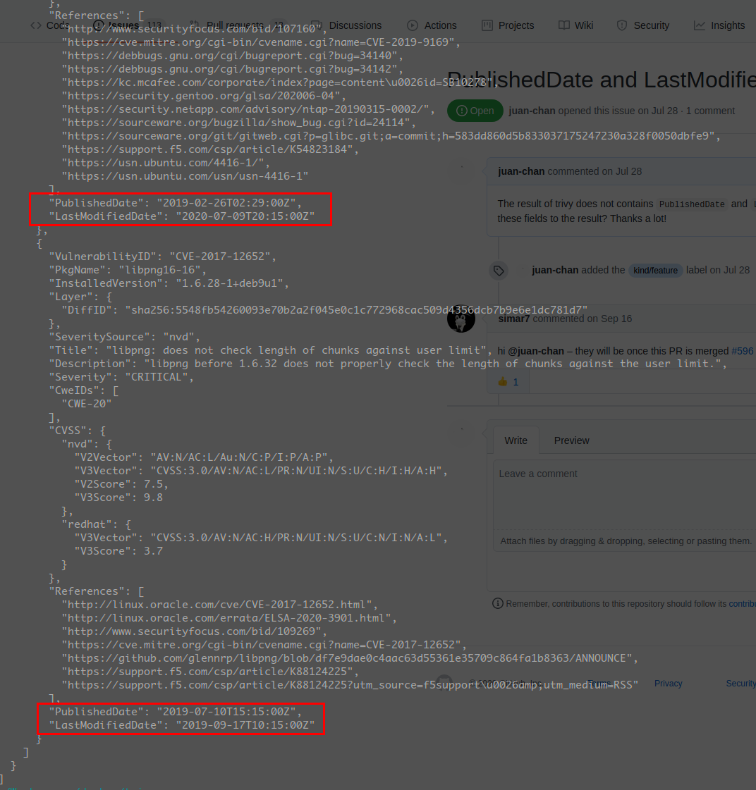 PublishedDate and LastModifiedDate fields required · Issue #573 · aquasecurity/trivy · GitHub