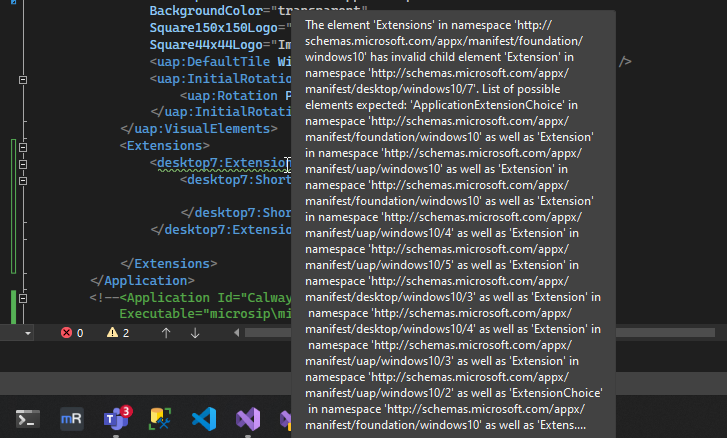 I am trying to add a shortcut to my appxmanifest using desktop7:Shortcut and it does not work ...