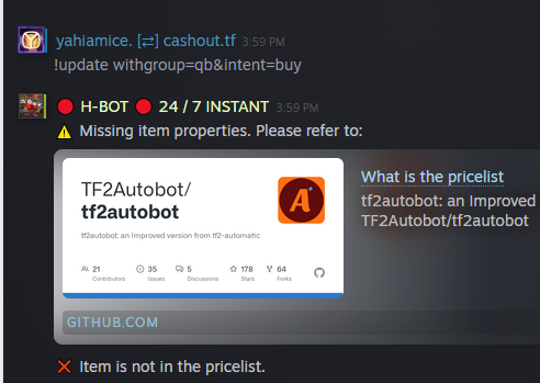 Groups don't work when changing intent · Issue #1675 · TF2Autobot/tf2autobot · GitHub