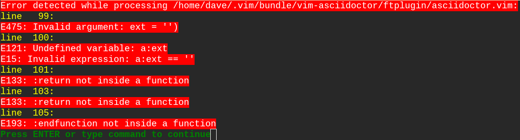 Syntax errors after most recent update (0112b8) · Issue #20 · habamax/vim-asciidoctor · GitHub