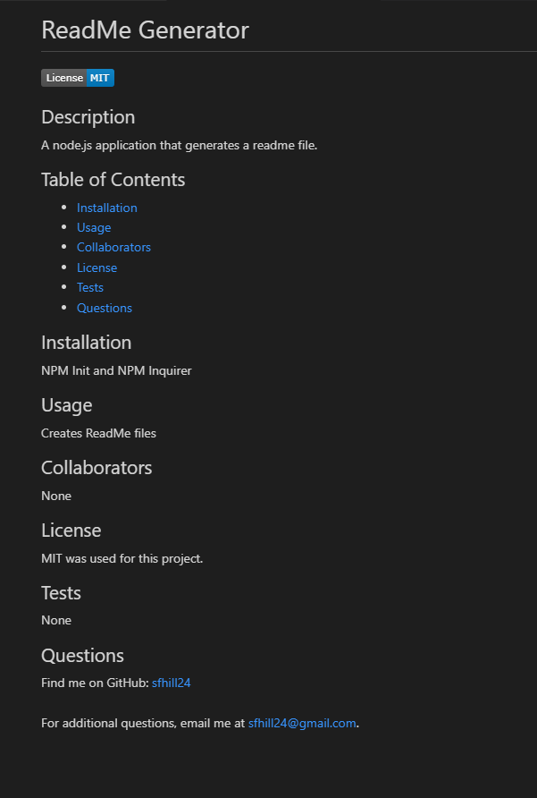 GitHub - sfhill24/ReadMe-Generator GitHub - sfhill24/ReadMe-Generator