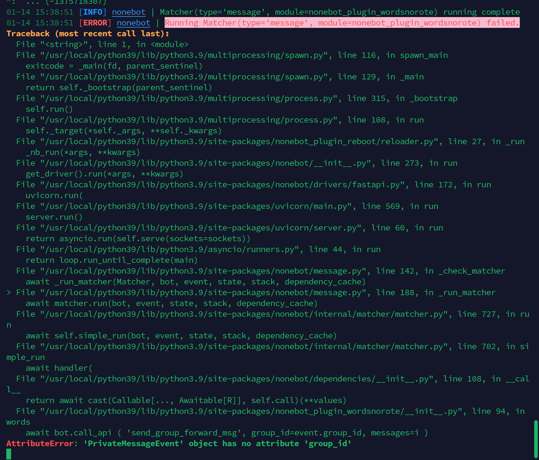 Bug 运行报错privatemessageevent Object Has No Attribute Groupid · Issue 6 · Gc Zfnonebot 