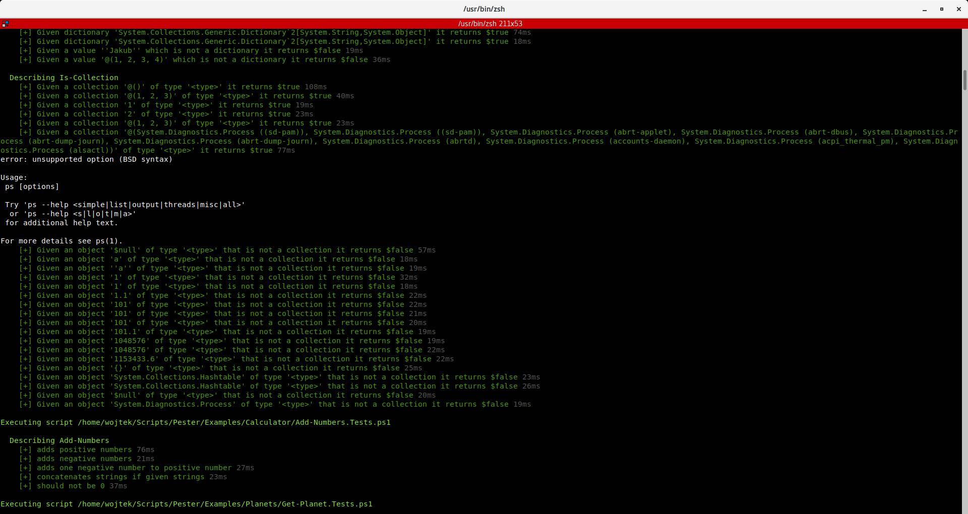 Under Run Of Pester Tests On Linux Information About Incorrect Syntax For The Ps Tool Is Used