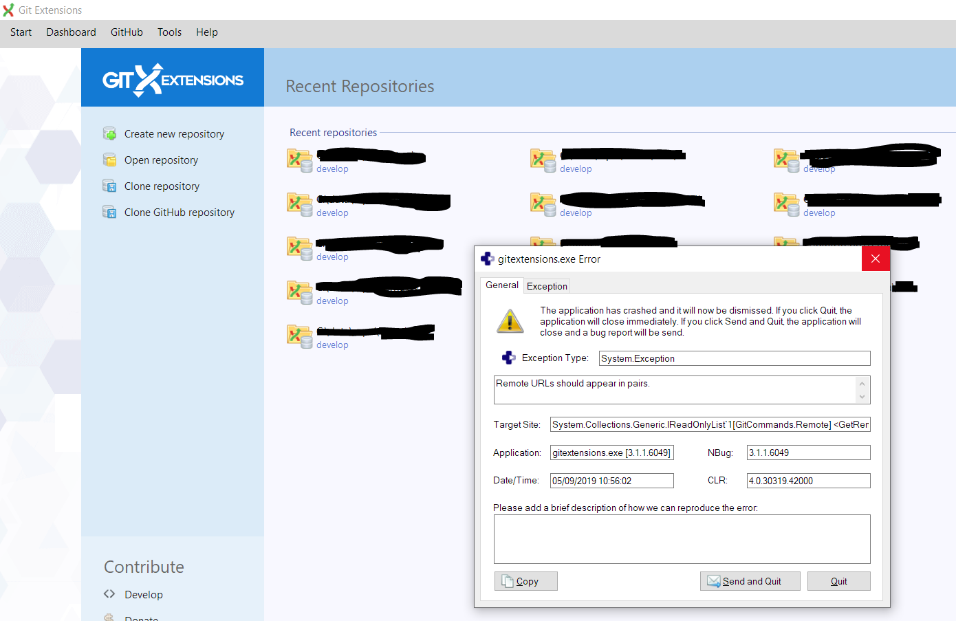 [NBug] Unable to parse object ID "error launching git: The requested operation requires ...