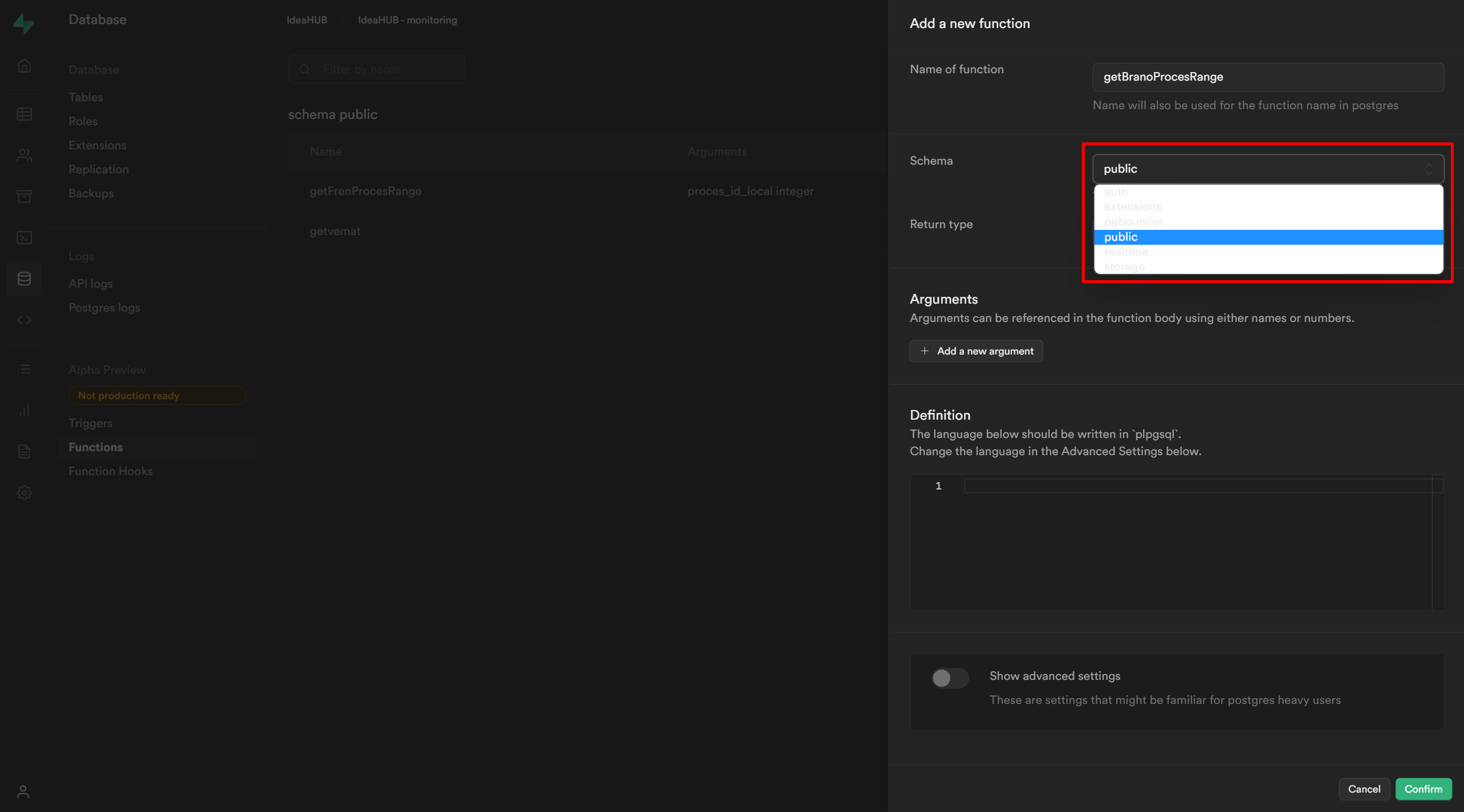Bug: Dropdown menu in "Add a new function" is unreadable · Issue #7620 · supabase/supabase · GitHub