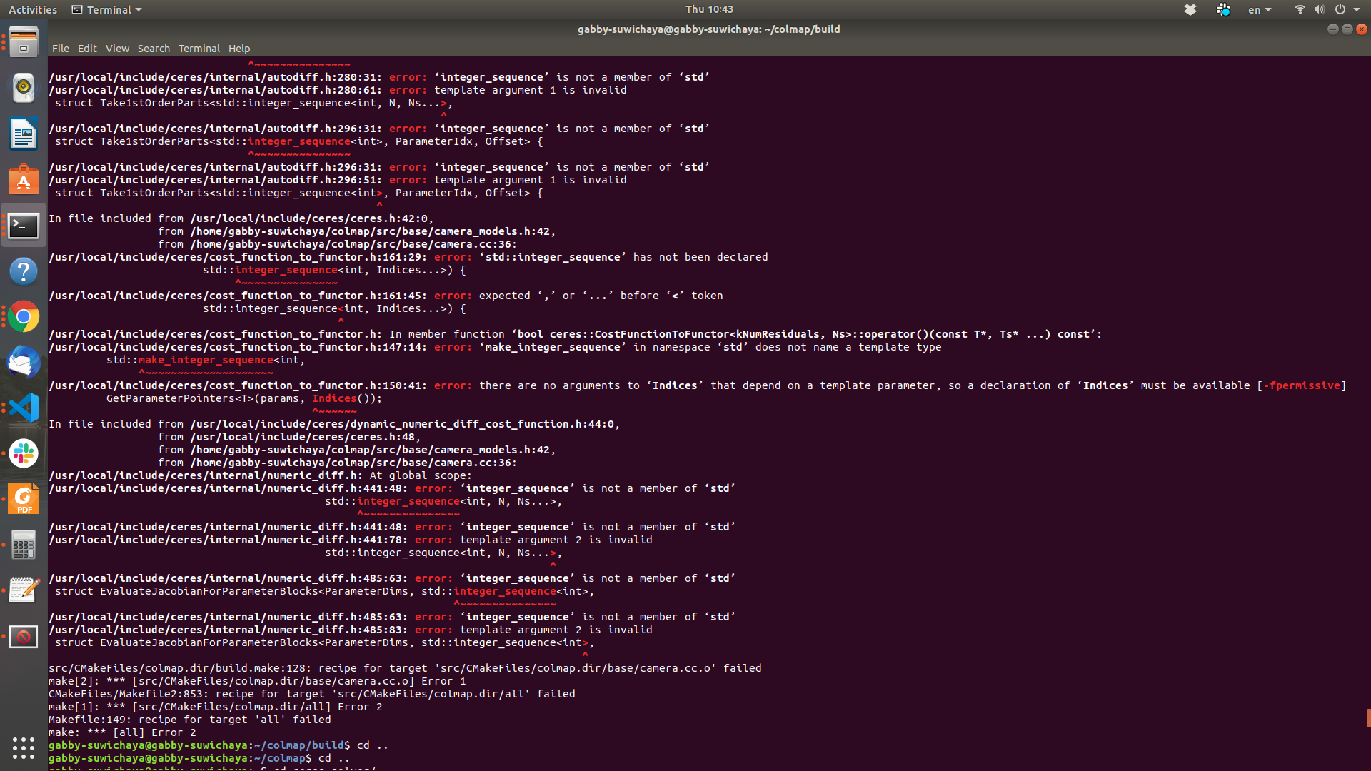 Make error: camera.cc.o and src/CMakeFiles/colmap.dir/all.... seems to related to Ceres solver ...